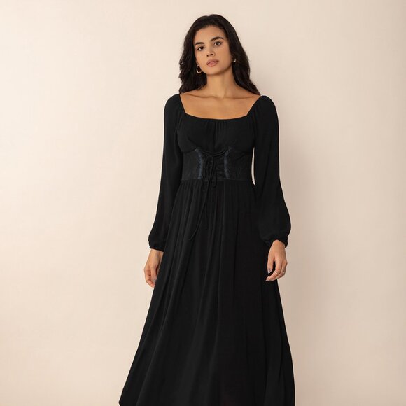 Rusttydustty | Dresses | Laceup Square Neck Long Sleeve Midi Dress ...
